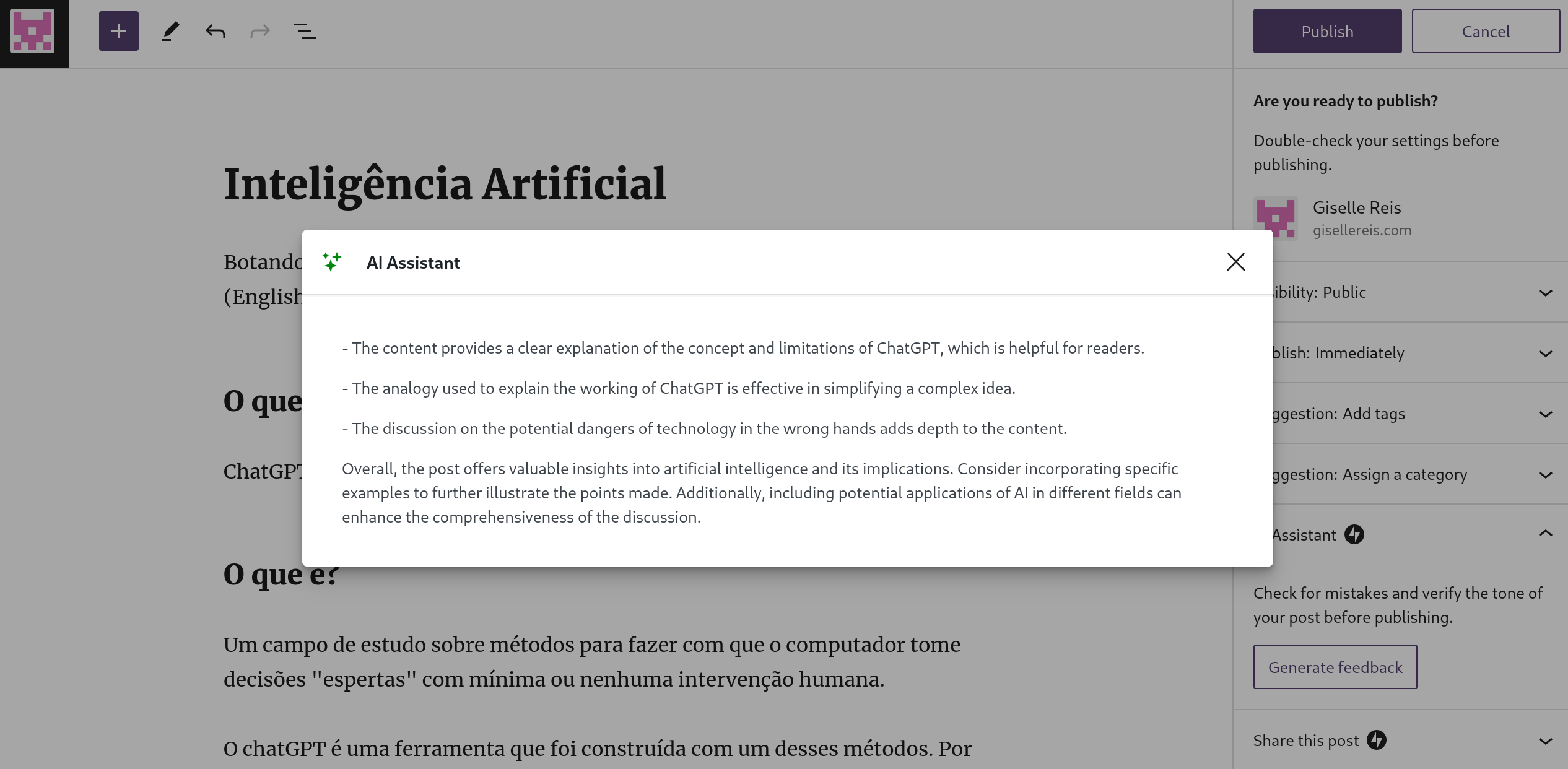 Inteligência Artificial – Giselle Reis